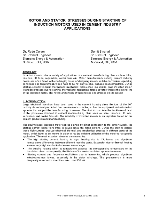 (PDF) Rotor and Stator Stresses During Starting of Induction Motors ...