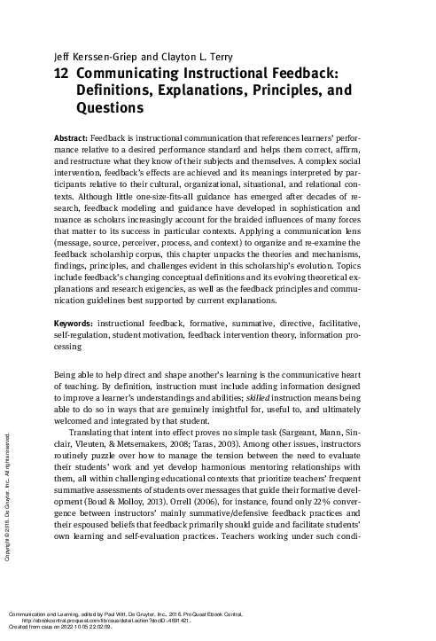 (PDF) Communicating Instructional Feedback: Definitions, Explanations, Principles, and Questions