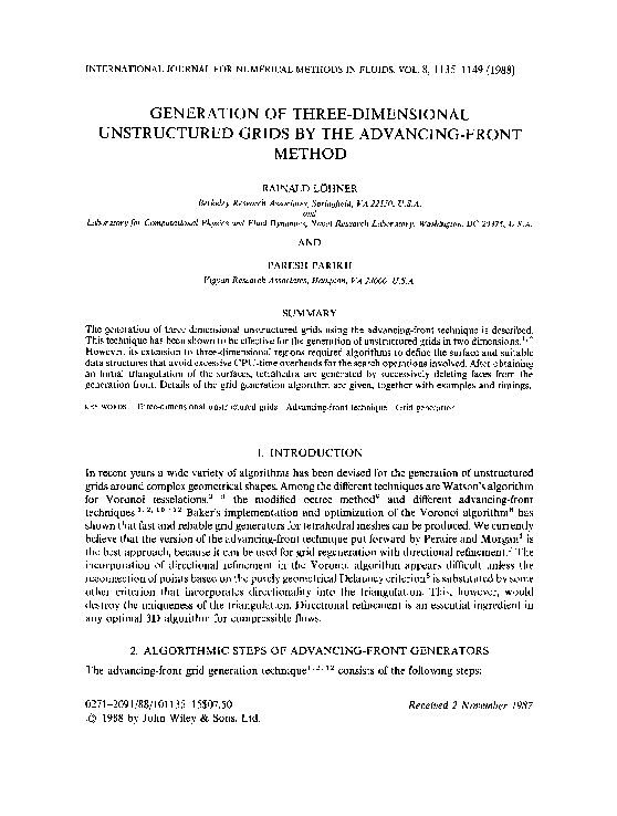 (PDF) Generation of three-dimensional unstructured grids by the advancing-front method | Rainald ...