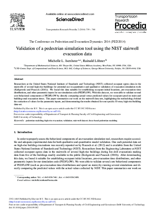 (PDF) Validation of a Pedestrian Simulation Tool Using the NIST Stairwell Evacuation Data