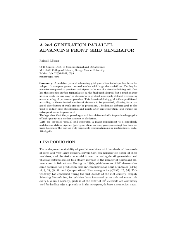 Pdf A 2nd Generation Parallel Advancing Front Grid Generator Rainald Lohner