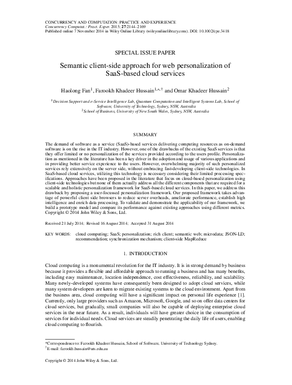 (PDF) Semantic client-side approach for web personalization of SaaS-based cloud services