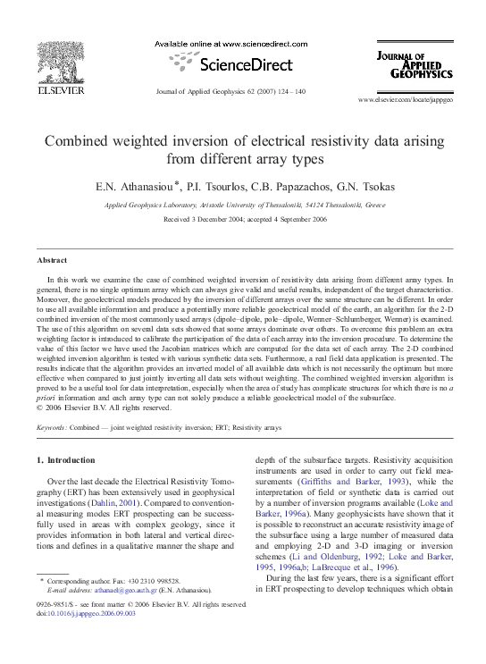 (PDF) Combined weighted inversion of electrical resistivity data ...