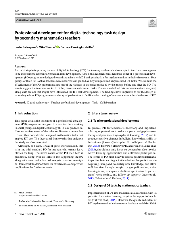 (PDF) Professional development for digital technology task design by ...