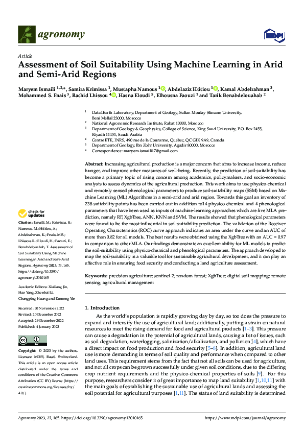 (PDF) Assessment of Soil Suitability Using Machine Learning in Arid and Semi-Arid Regions