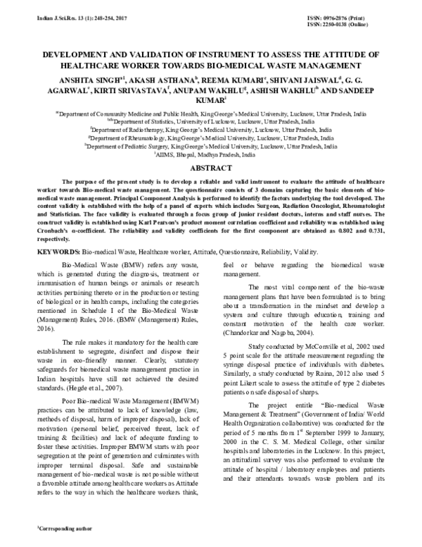 (PDF) Development and Validation of Instrument to Assess the Attitude of Healthcare Worker ...