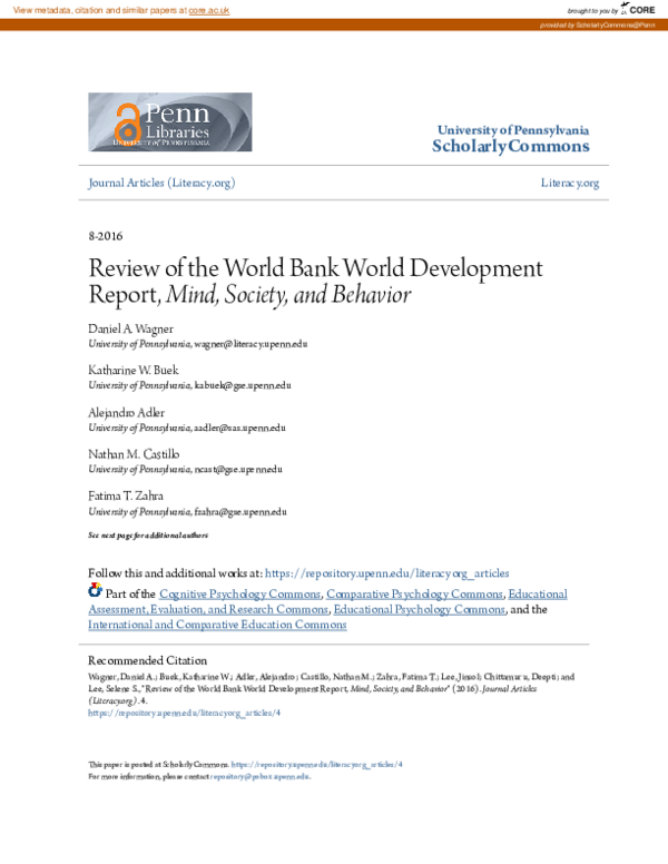 (PDF) Review of the World Bank World Development Report, \\u3cem ...