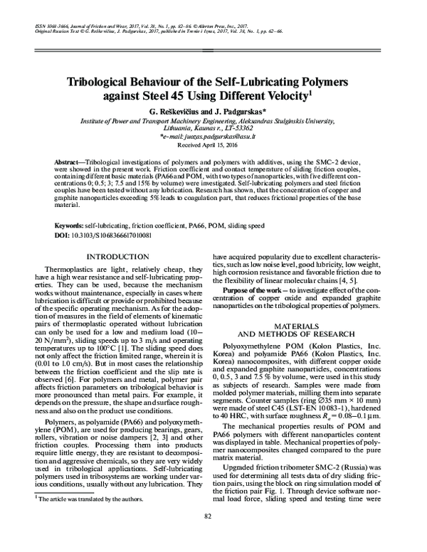 (PDF) Tribological behaviour of the self-lubricating polymers against ...