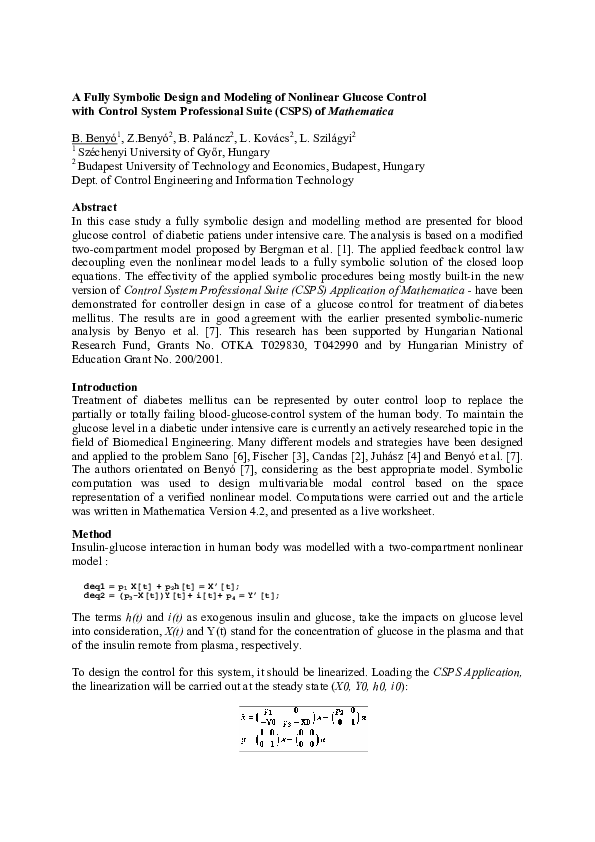 Pdf A Fully Symbolic Design And Modeling Of Nonlinear Glucose Control With Control System