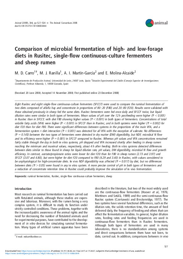 (PDF) Comparison of microbial fermentation of high- and low-forage ...