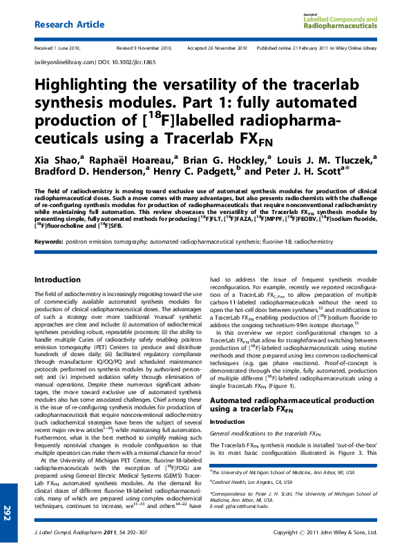 (PDF) Highlighting the versatility of the tracerlab synthesis modules ...