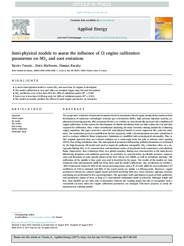 (PDF) Semi-physical models to assess the influence of CI engine ...