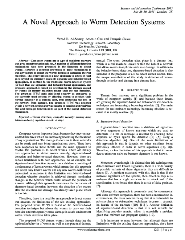 (PDF) A novel approach to worm detection systems