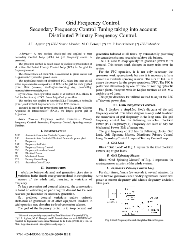 (PDF) Grid frequency control
