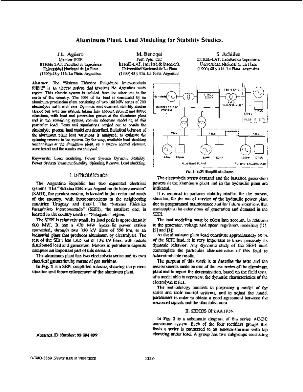 (PDF) Aluminum plant. Load modeling for stability studies