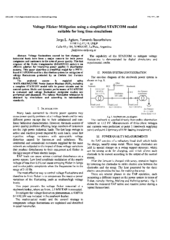 (PDF) Voltage Flicker Mitigation using a simplified STATCOM model suitable for long time simulations