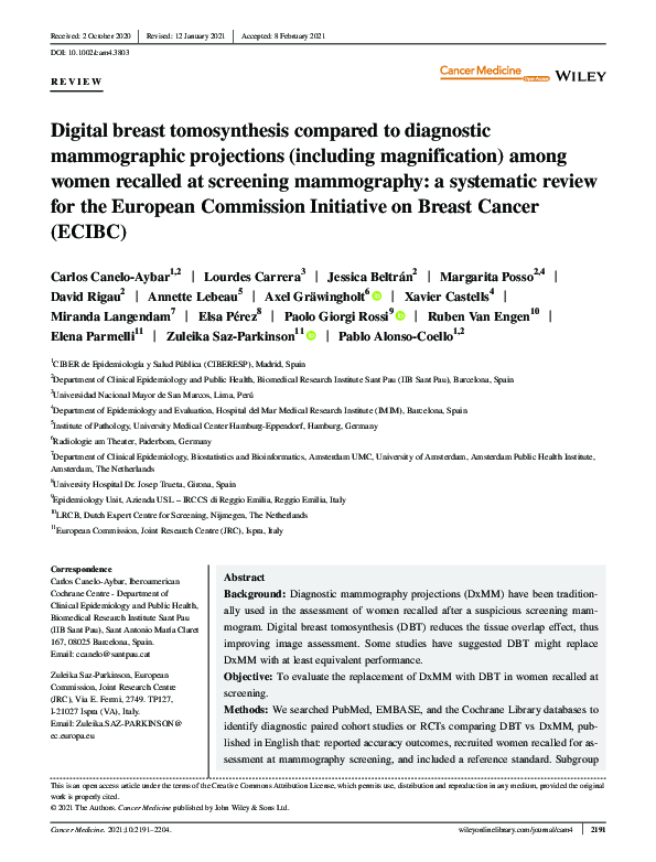 (PDF) Digital breast tomosynthesis compared to diagnostic mammographic projections (including ...