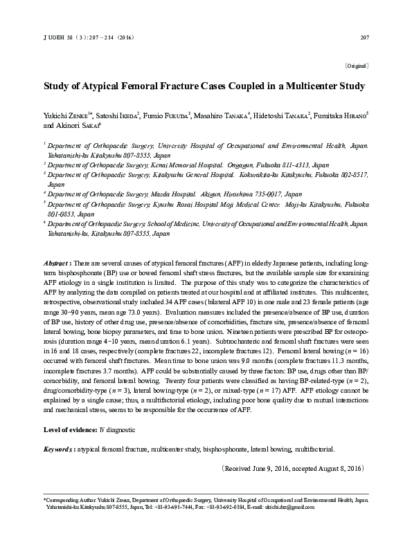 (PDF) Study of Atypical Femoral Fracture Cases Coupled in a Multicenter Study | Yukichi Zenke ...