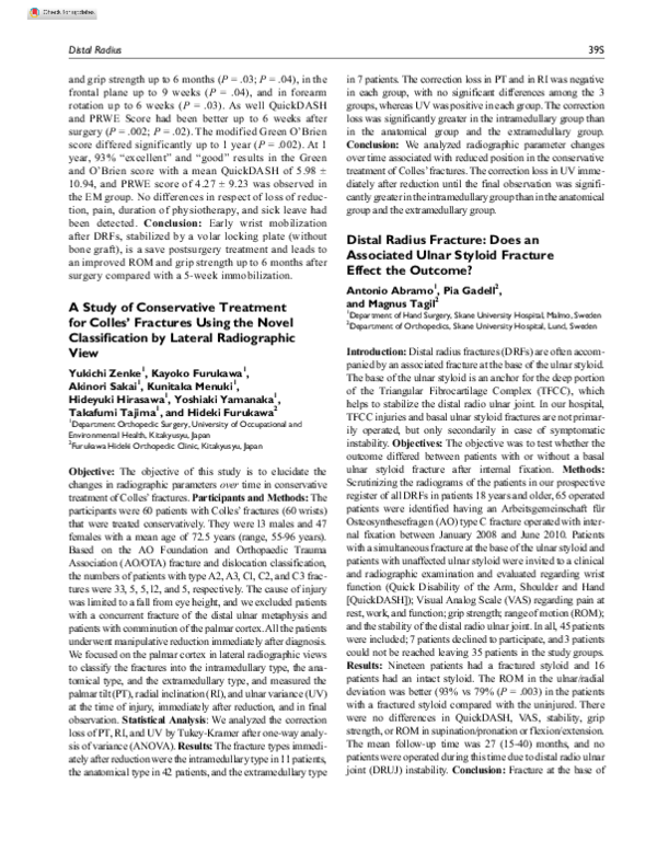 (PDF) A Study of Conservative Treatment for Colles’ Fractures Using the Novel Classification by ...