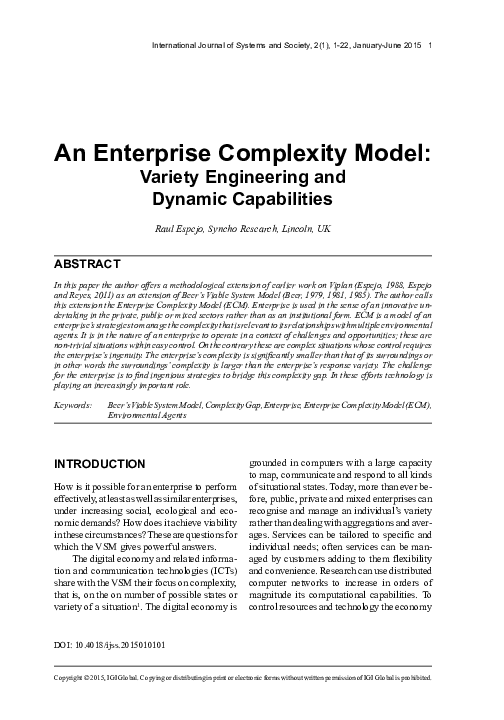 (PDF) An Enterprise Complexity Model