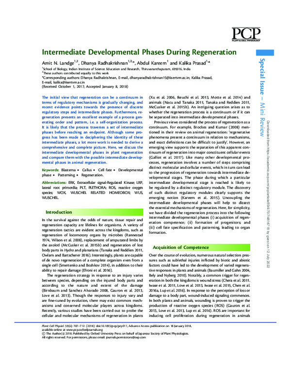 (PDF) Intermediate Developmental Phases during Regeneration | Abdul ...