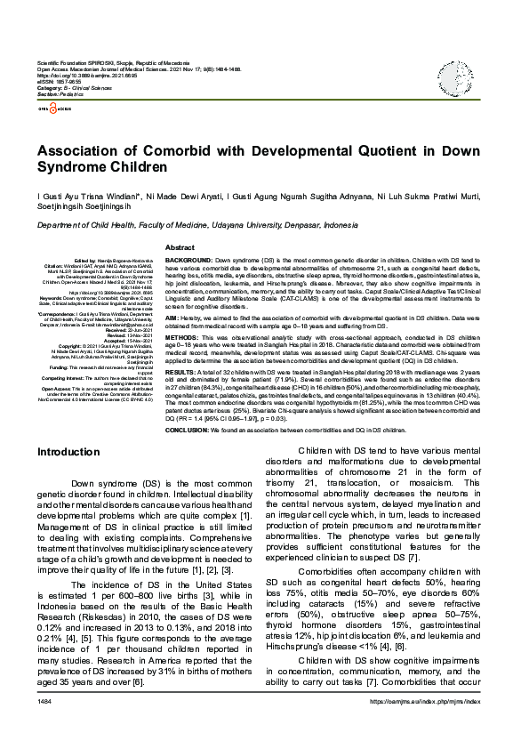 (PDF) Association of Comorbid with Developmental Quotient in Down ...