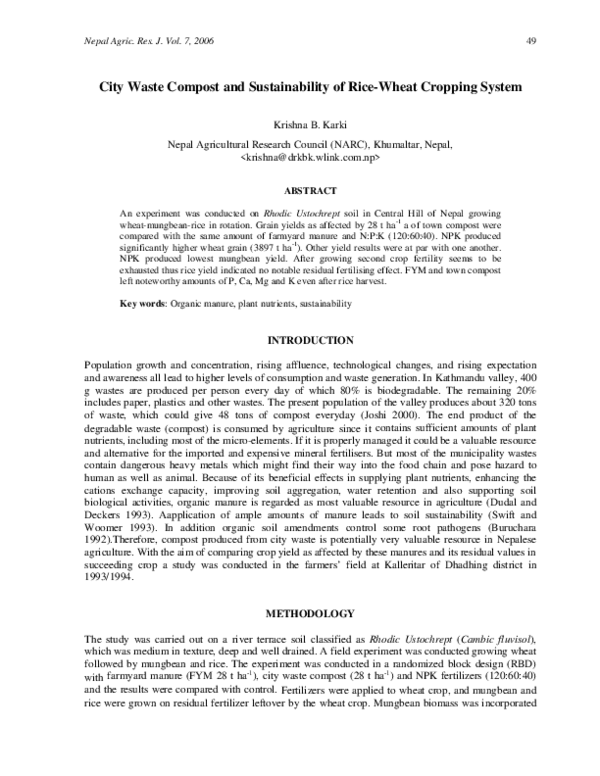 (PDF) City Waste Compost and Sustainability of Rice-Wheat Cropping System