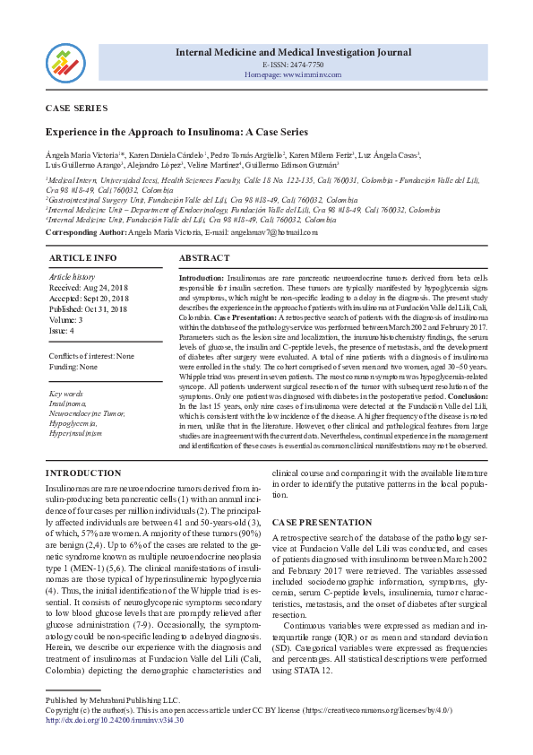 (PDF) Insulinoma Management: A Case Series Review