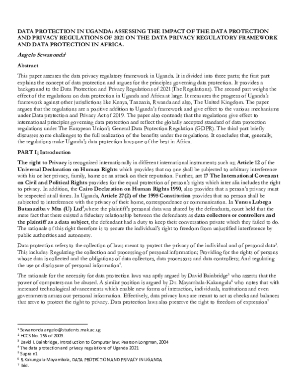 (PDF) DATA PROTECTION IN UGANDA: ASSESSING THE IMPACT OF THE DATA ...