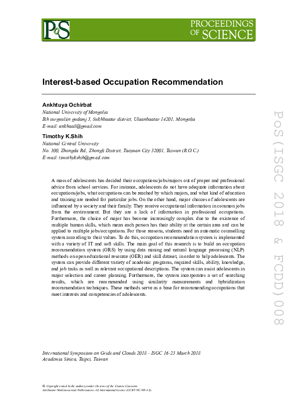 (PDF) Skill-based Occupation Recommendation System