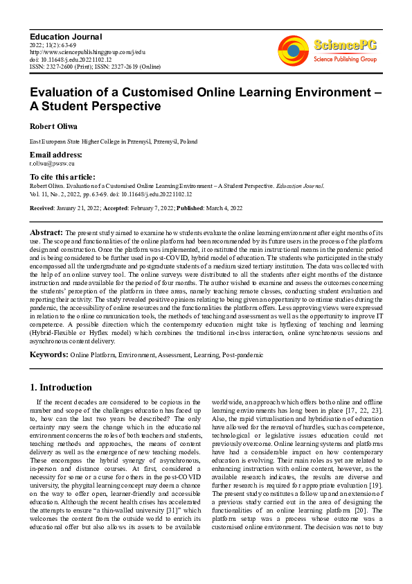 (PDF) Evaluation of a Customised Online Learning Environment – A ...