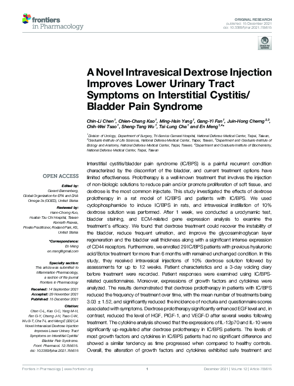 (PDF) A Novel Intravesical Dextrose Injection Improves Lower Urinary ...