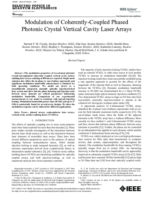 (PDF) Modulation of Coherently Coupled Phased Photonic Crystal Vertical ...