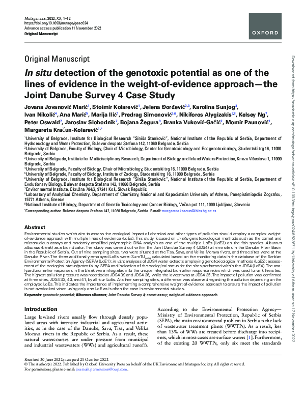(PDF) In situ detection of the genotoxic potential as one of the lines ...