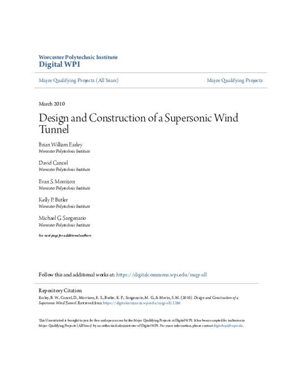 (PDF) Design and Construction of a Supersonic Wind Tunnel