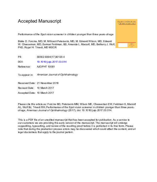 (PDF) Performance of the Spot Vision Screener in children younger than ...