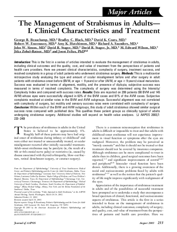 (PDF) The management of strabismus in adults—I. clinical ...