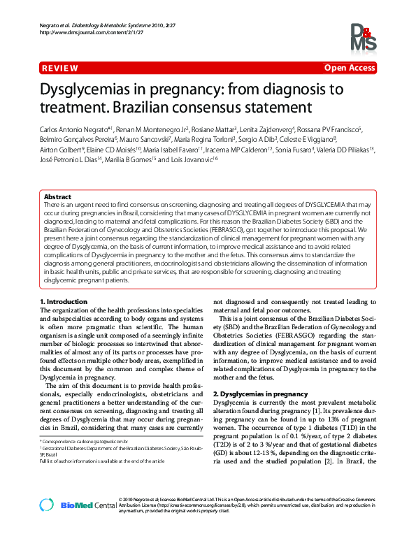 (PDF) Brazilian Consensus on Dysglycemia in Pregnancy