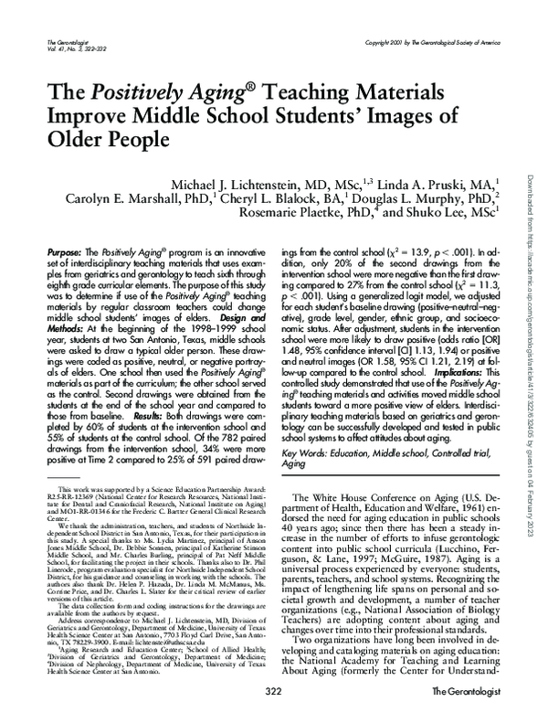 (PDF) The Positively Aging® Teaching Materials Improve Middle School ...