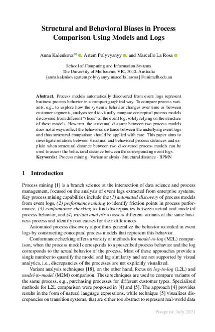 (PDF) Structural and Behavioral Biases in Process Comparison Using Models and Logs | Artem ...