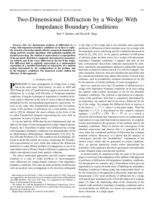 Pdf Two Dimensional Diffraction By A Wedge With Impedance Boundary