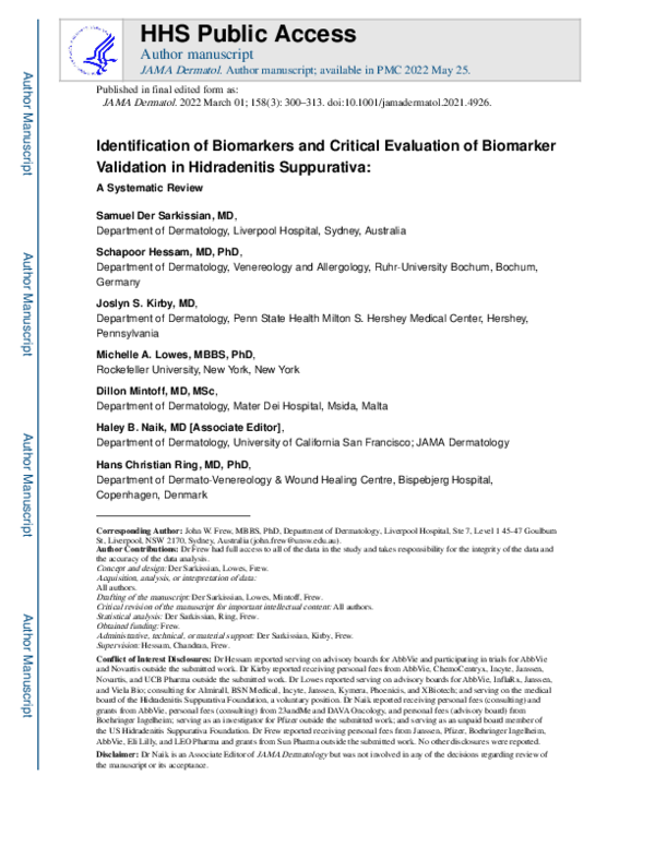 (PDF) Identification of Biomarkers and Critical Evaluation of Biomarker Validation in ...