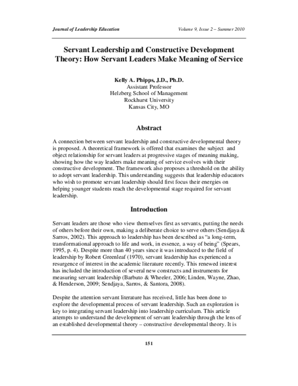 (PDF) Servant Leadership and Constructive Development Theory