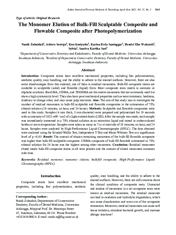 (PDF) The Monomer Elution of Bulk-Fill Sculptable Composite and ...