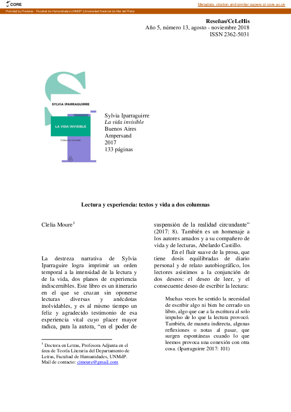 (PDF) Lecturas y experiencia: textos y vida a dos columnas