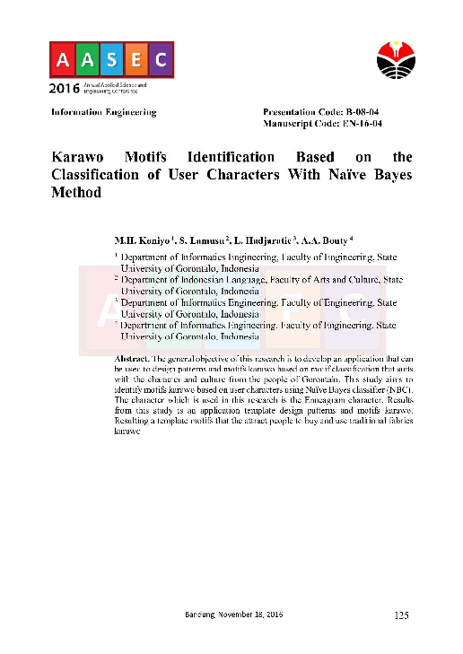 (PDF) Karawo Motifs Identification based on The Classification of User Characters with Naïve ...