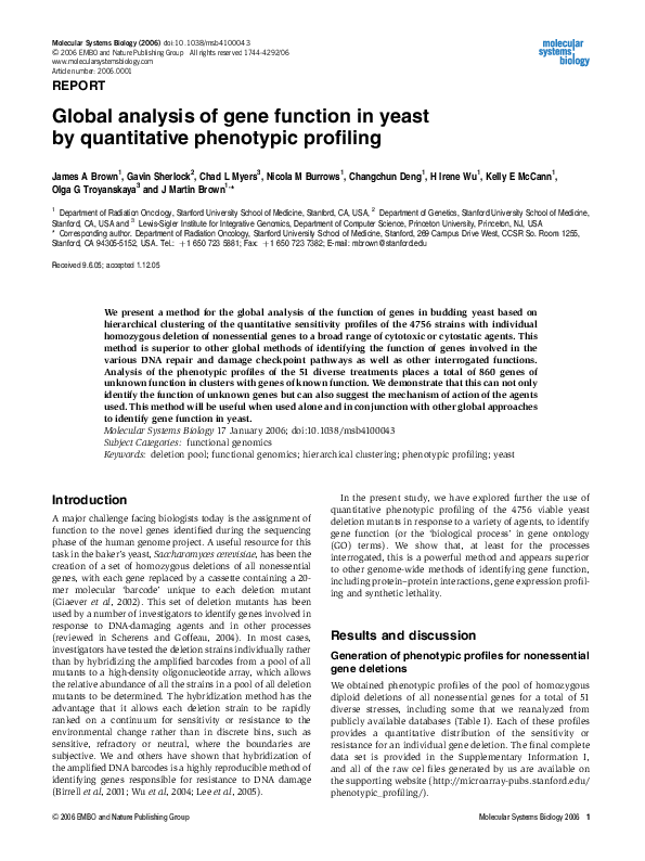 (PDF) Global analysis of gene function in yeast by quantitative ...