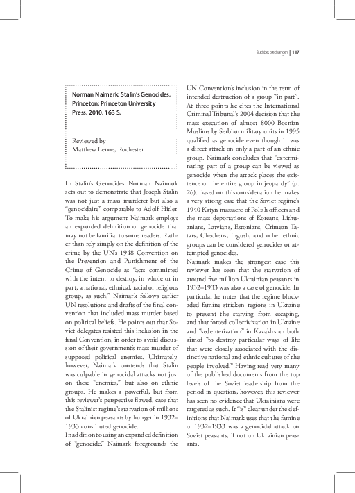 (PDF) Norman Naimark, Stalin’s Genocides, Princeton:: Princeton ...