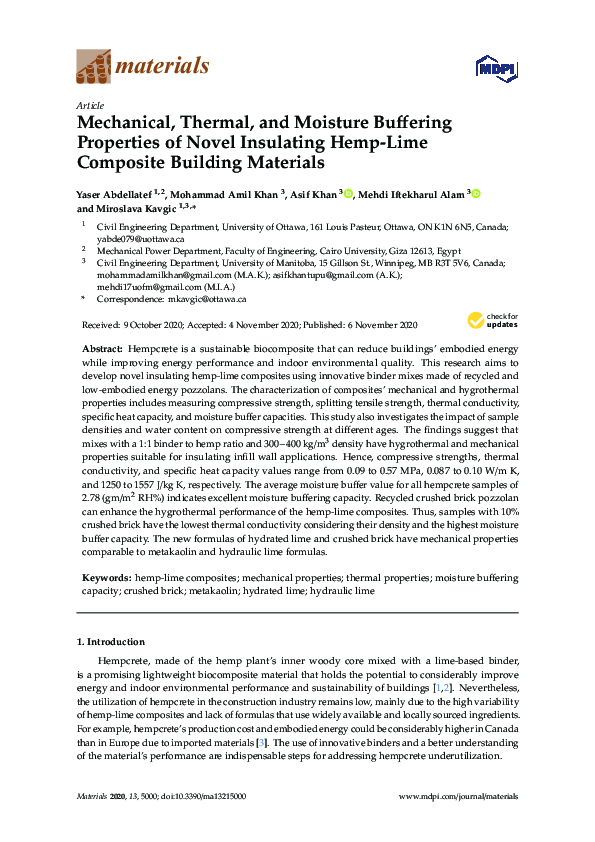 (PDF) Mechanical, Thermal, and Moisture Buffering Properties of Novel ...