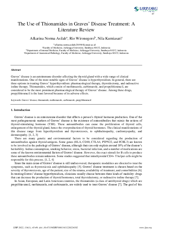 (PDF) The Use of Thionamides in Graves' Disease Treatment: A Literature ...